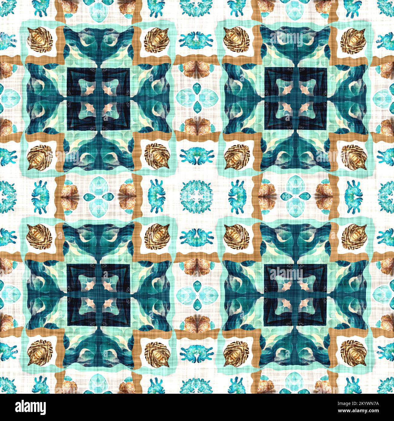 Teal beach house coastal style patchwork pattern tile. Modern nantucket ...