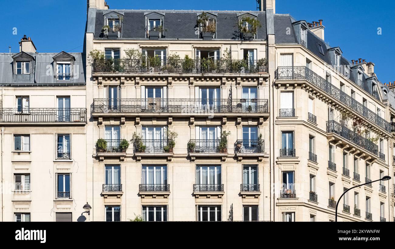 Paris, typical facades and street, beautiful buildings avenue de la Republique Stock Photo - Alamy