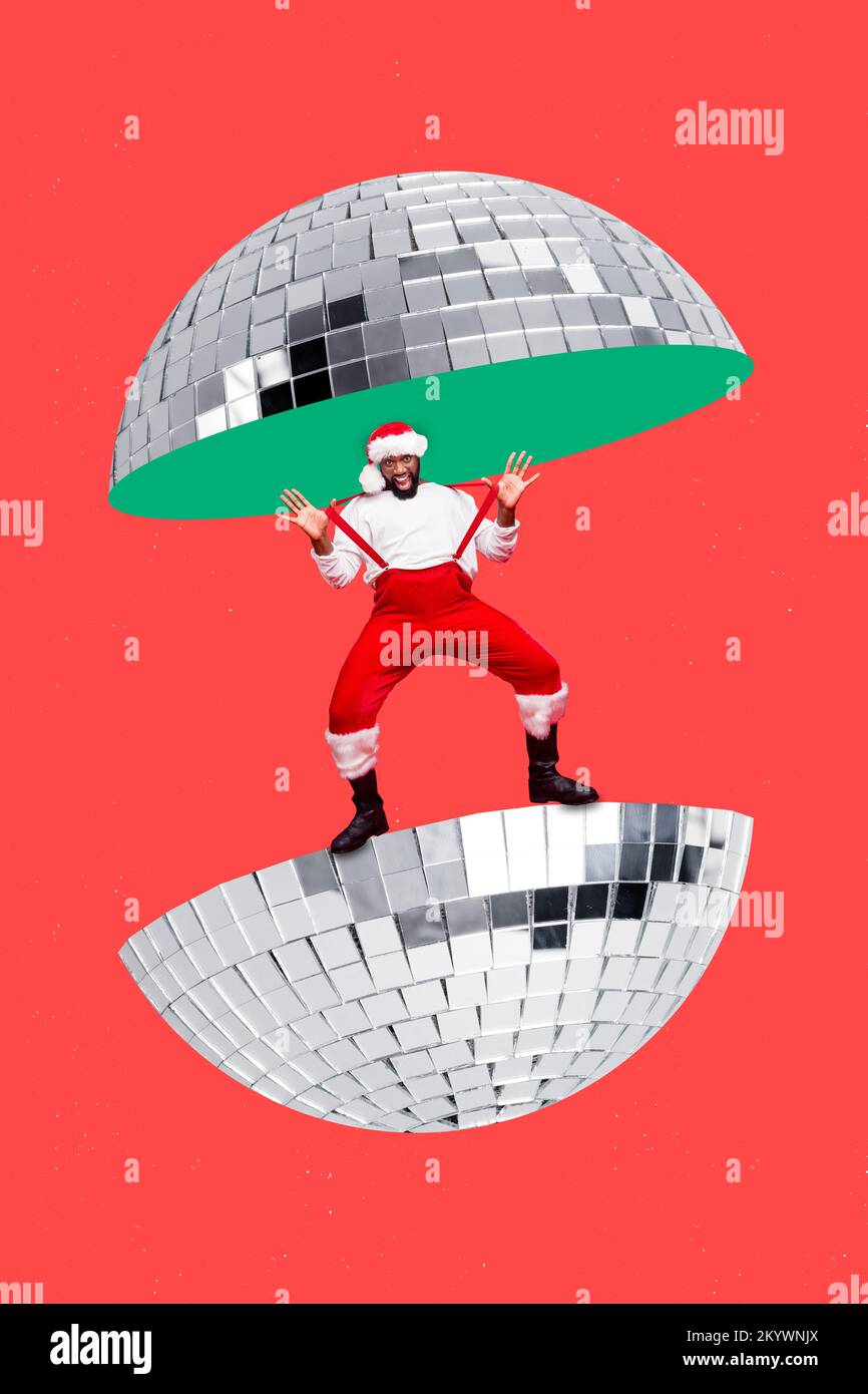 Vertical creative photo collage of good mood man dressed santa claus ...