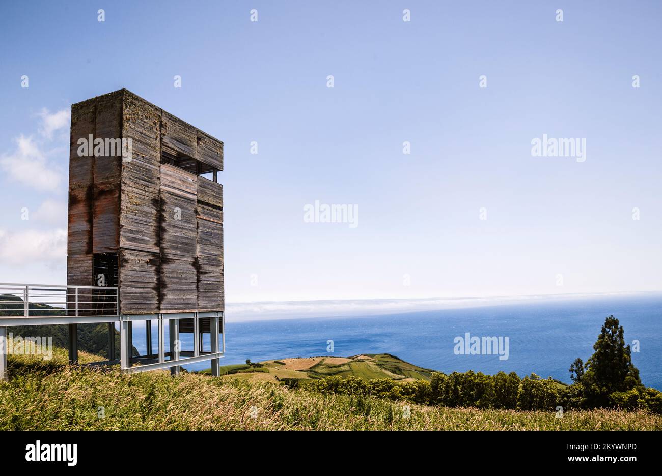 Watchtower stands over the blue Atlantic, PovoacaoAzores Stock Photo ...