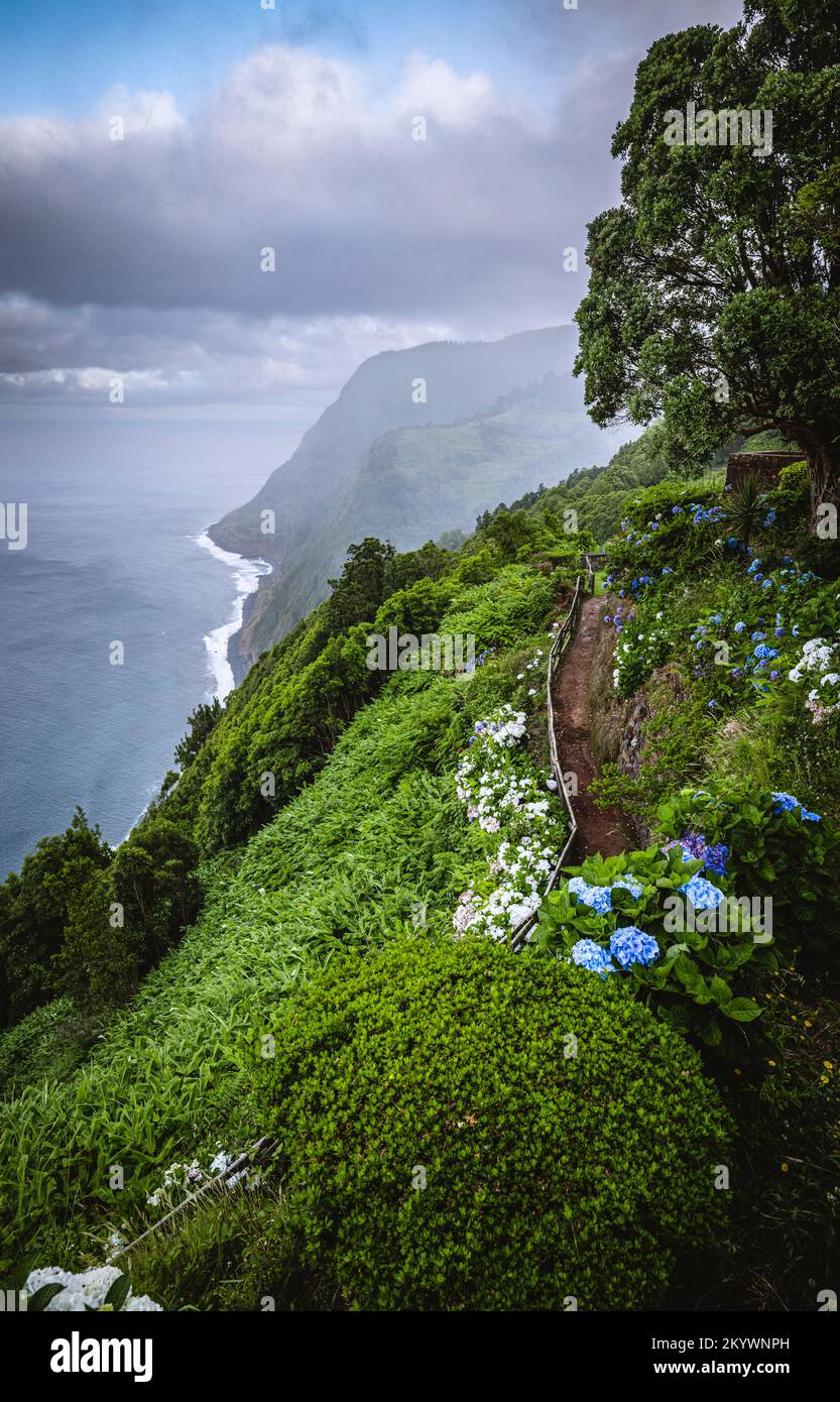 Stunning view of Azores ocean cliffs from Garden sossego path Stock ...