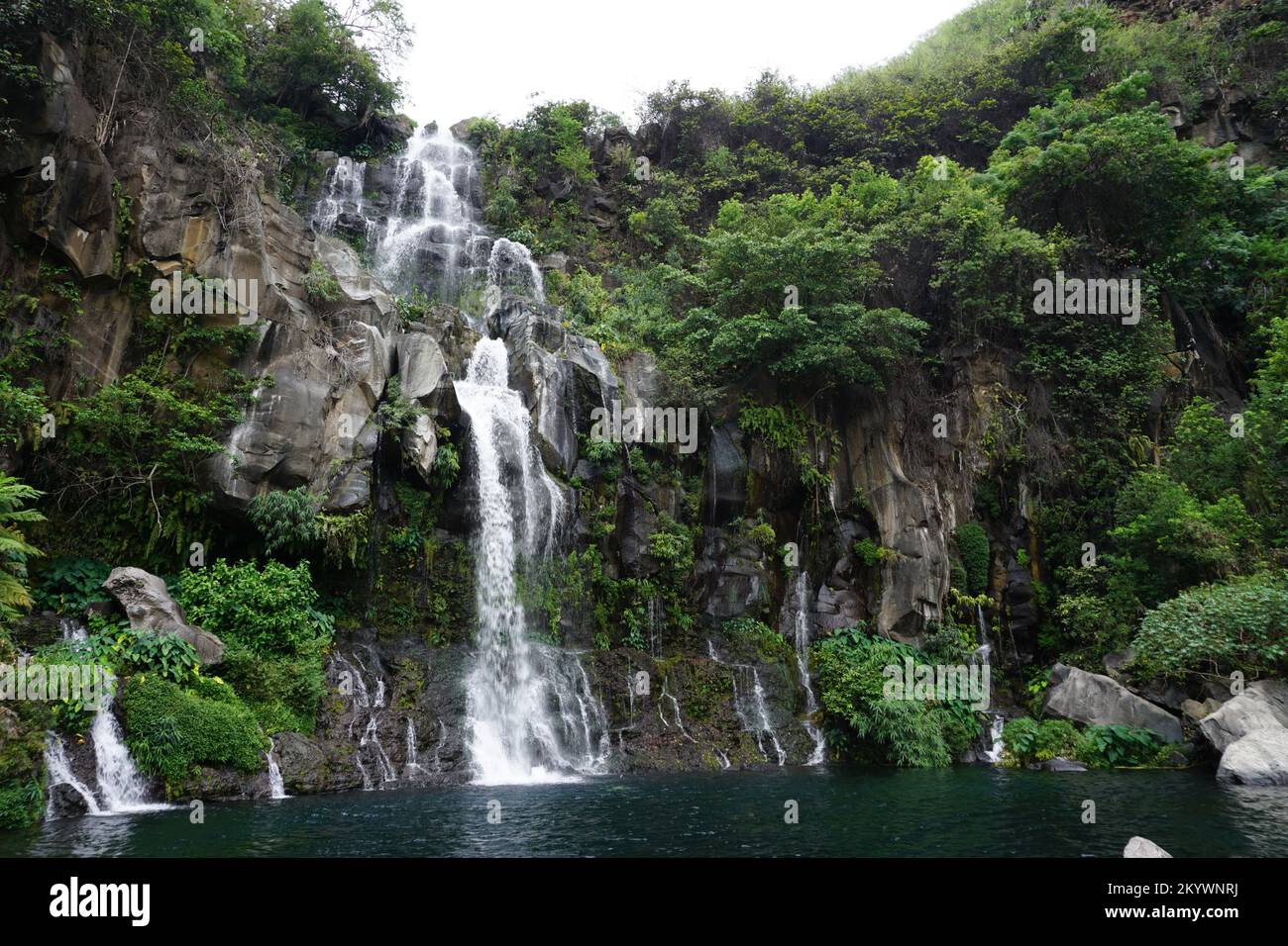 Bassin des Aigrettes waterfall on the tropical island of La Réunion ...