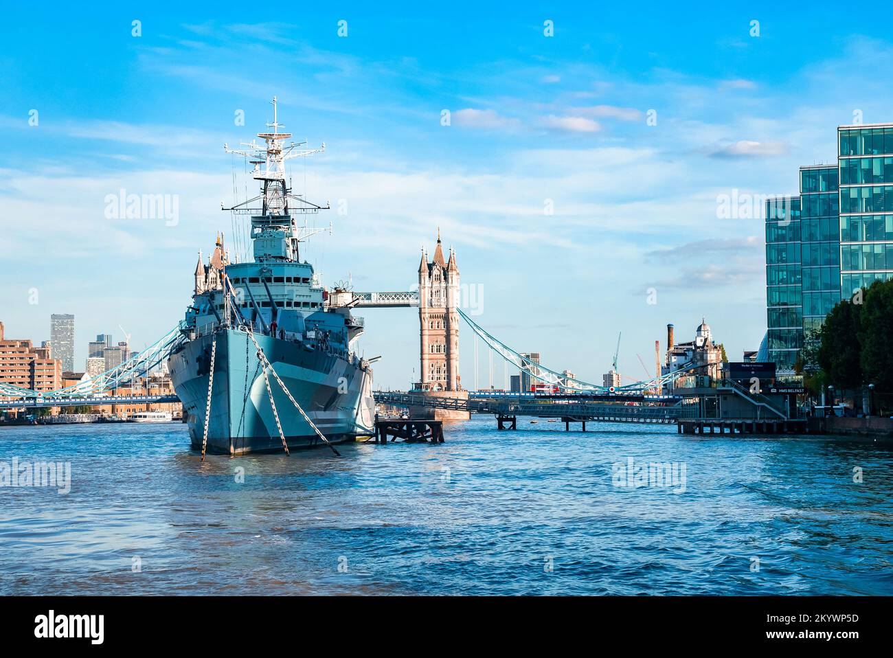 Tower Bridge and HMS Belfast on a summer day in London Stock Photo - Alamy