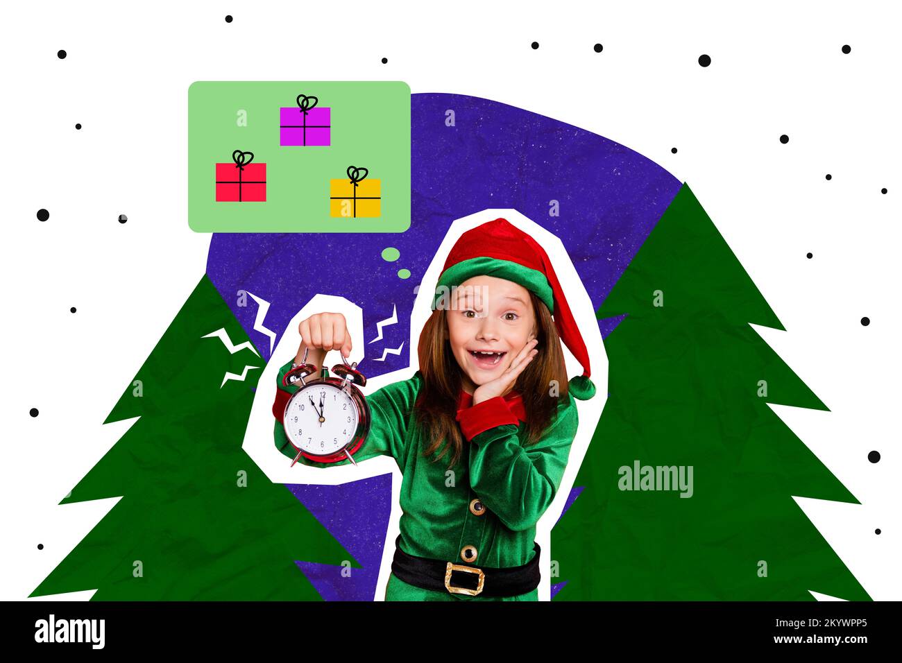 Creative photo collage illustration of funny positive cheerful kid in ...