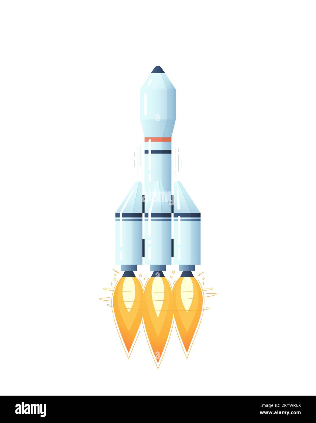 Space rocket with fire from the engine nozzles. Cargo rocket is in the ...