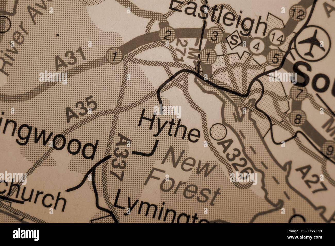 Hythe, United Kingdom atlas map town name - sepia Stock Photo - Alamy