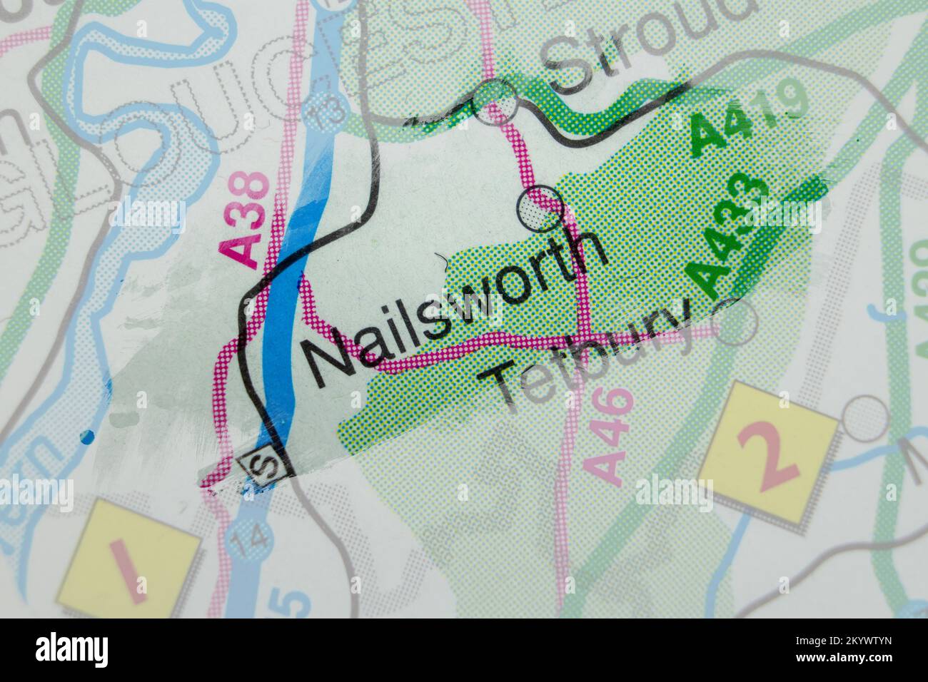 Nailsworth, United Kingdom atlas map town name - paint Stock Photo - Alamy