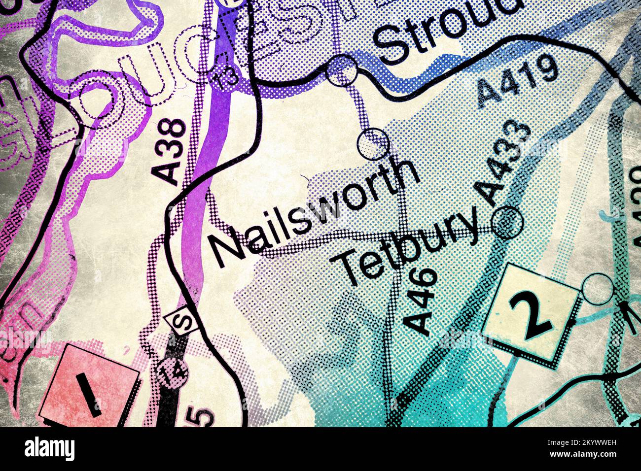 Nailsworth, United Kingdom atlas map town name - watercolour effect ...