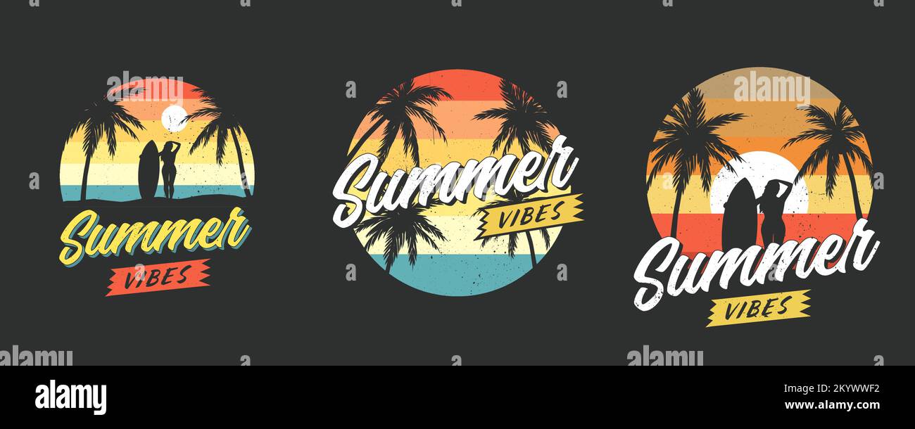 Collection of Summer graphics for apparel. Retro 80's designs for ...