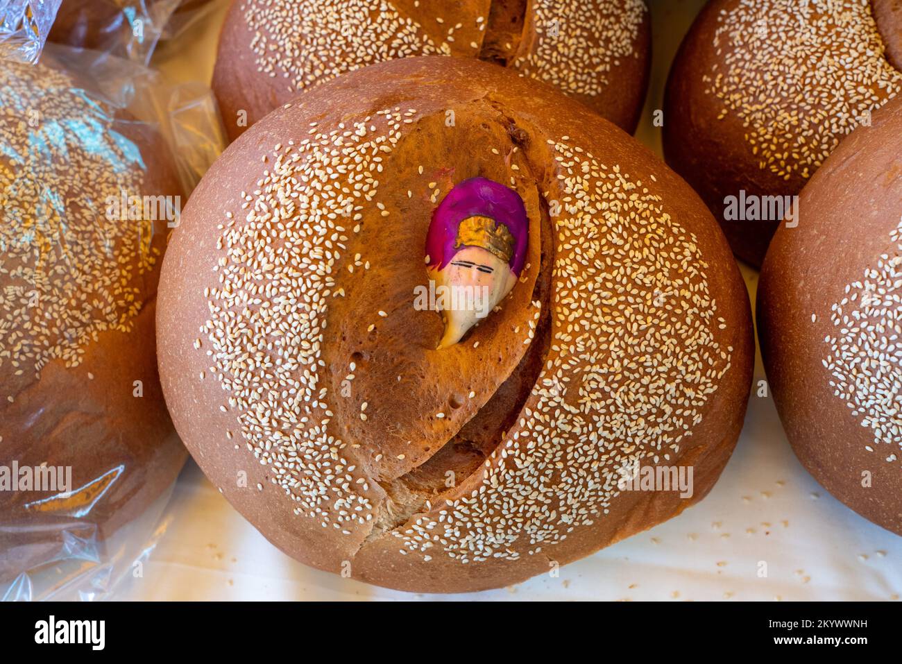 Marzipan figures baked into pan de yema or bread baked especially for ...
