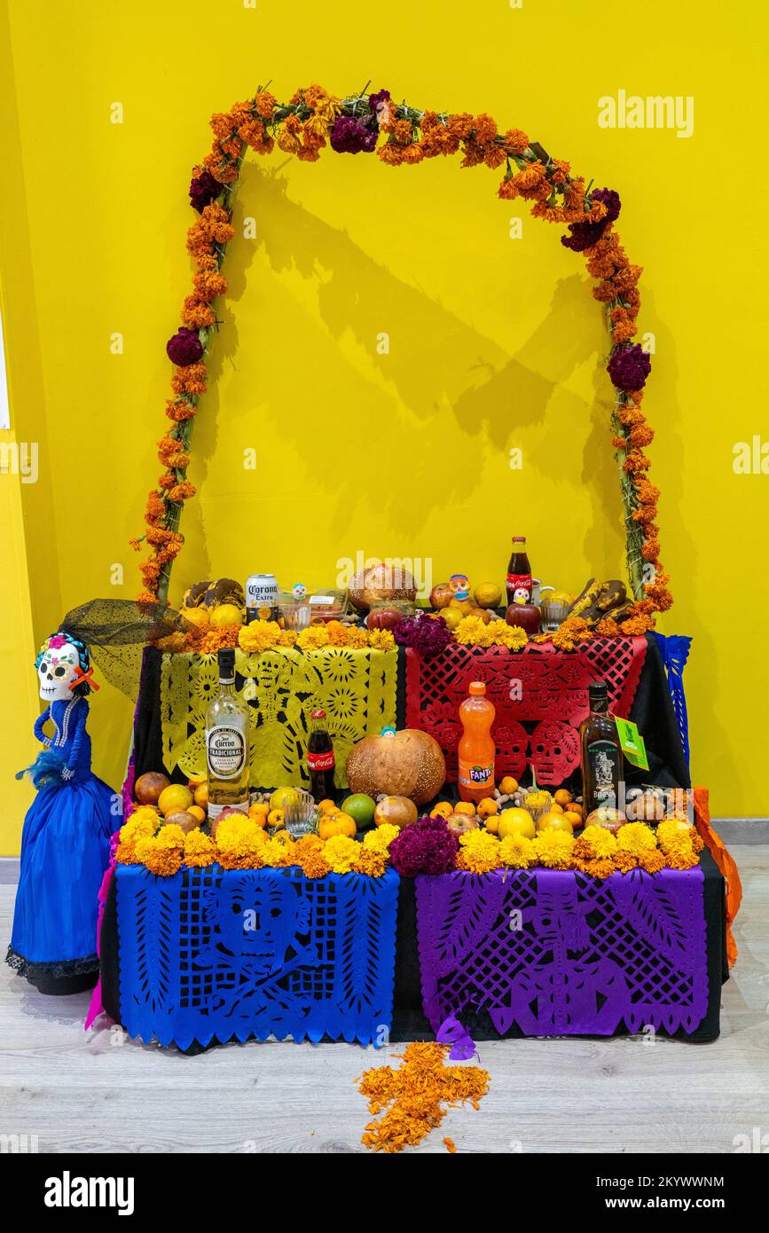 An ofrenda set up for Day of the Dead or Dia de los Muertos in Oaxaca ...