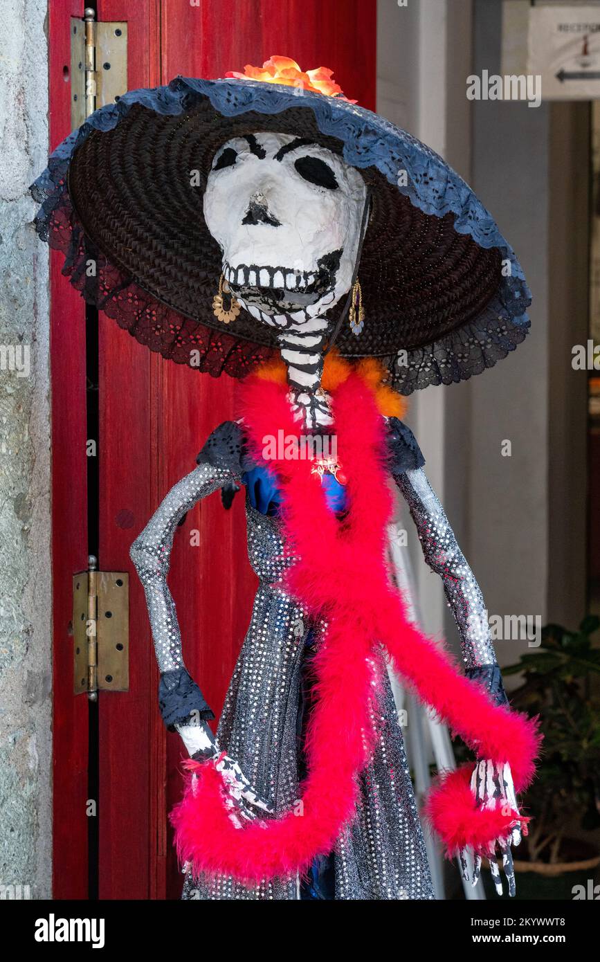 A La Catrina mannequin in costume on the street to celebrate the Day of ...