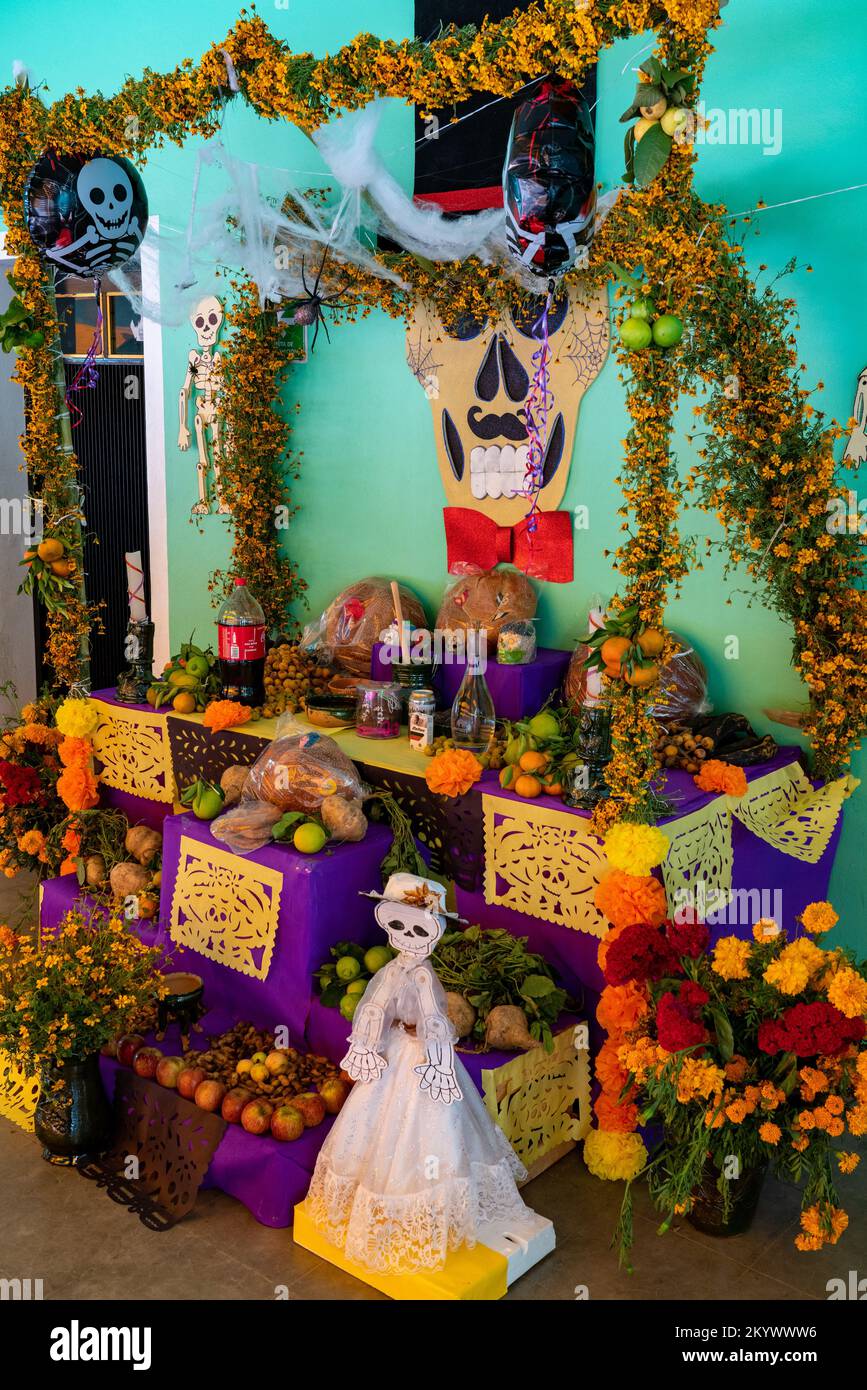 An ofrenda set up for Day of the Dead or Dia de los Muertos in Oaxaca ...