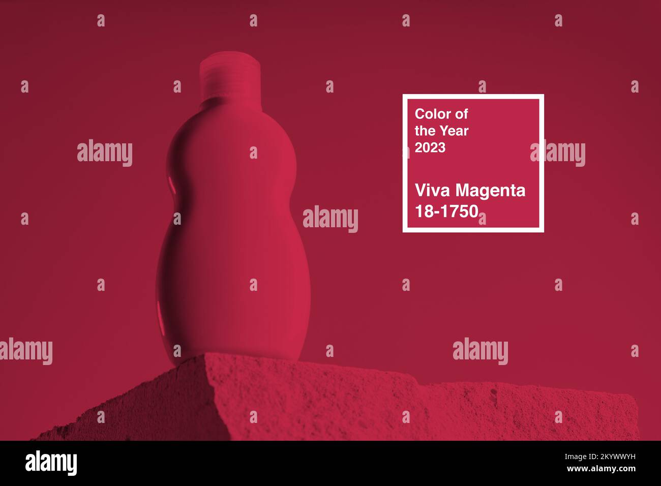 Cosmetic jar on magenta cinder block close up. Color of the year 2023 ...