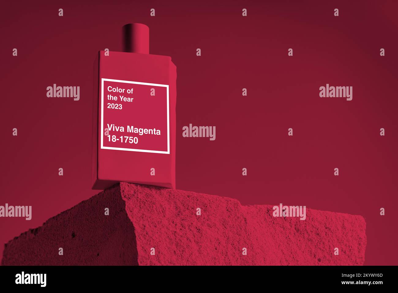 Bottle of perfume on cinder block close up. Color of the year 2023 ...