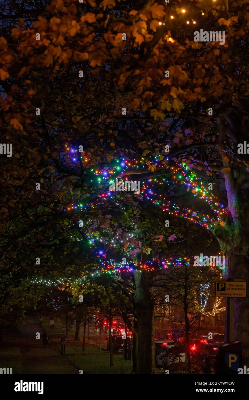 Streets and footpaths in Harrogate, North Yorkshire, England, UK, lit ...