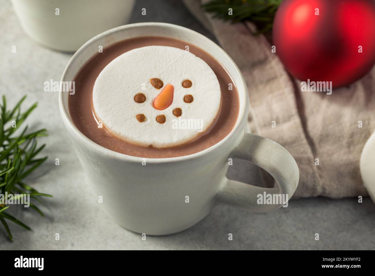 Warm Hot Chocolate with a Snowman Marshmallow Ready to Drink Stock ...
