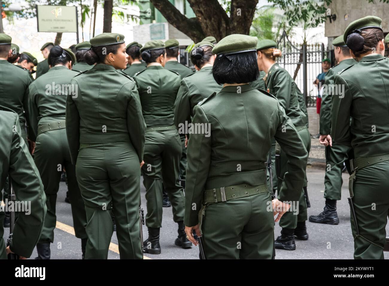 Salvador, Bahia, Brazil - September 07, 2016: Army women are seen ...
