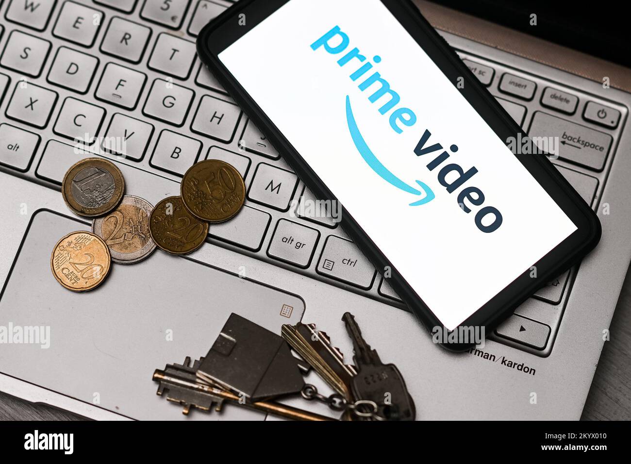 In this photo illustration a Prime Video logo seen displayed on a ...