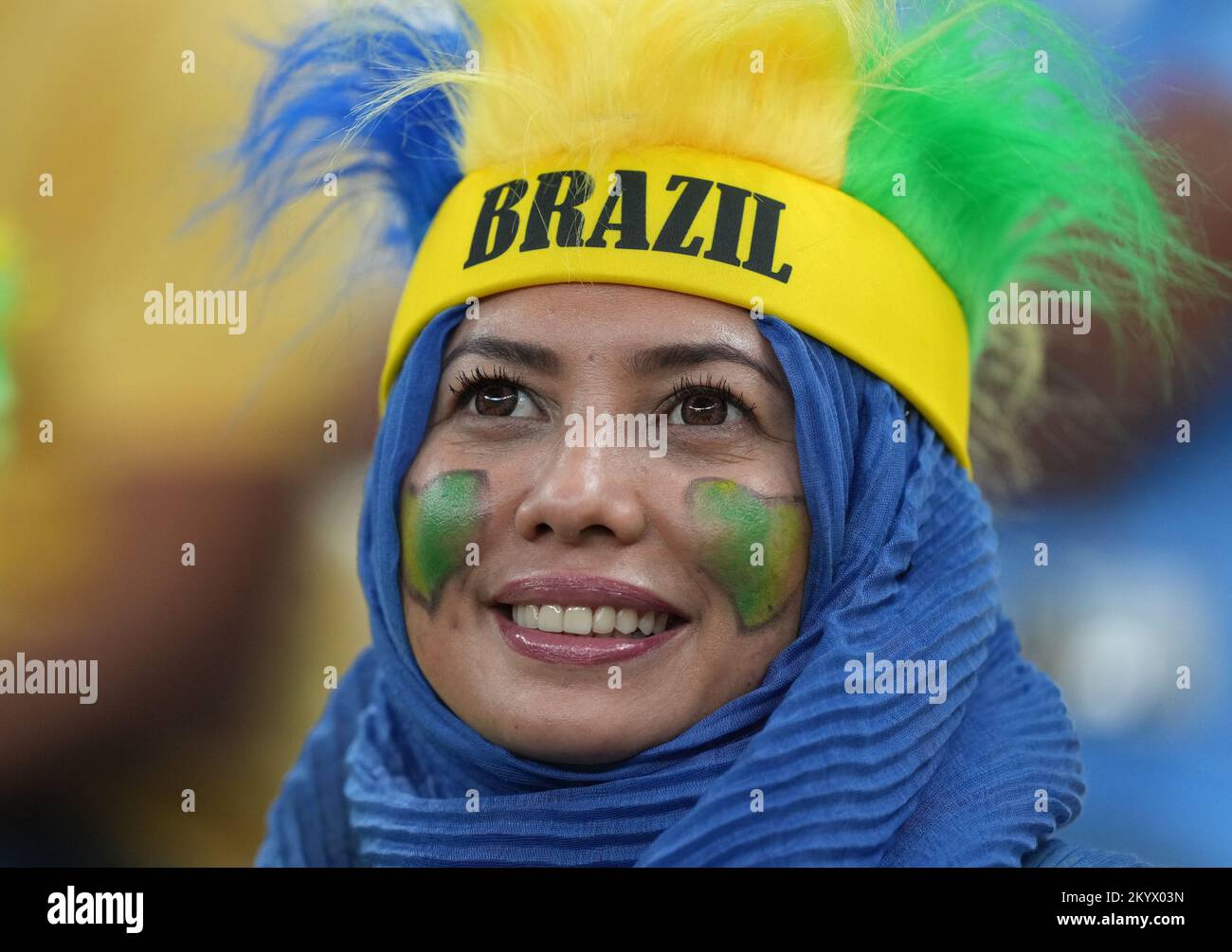 A Brazil fan in the stands ahead of the FIFA World Cup Group G match at ...
