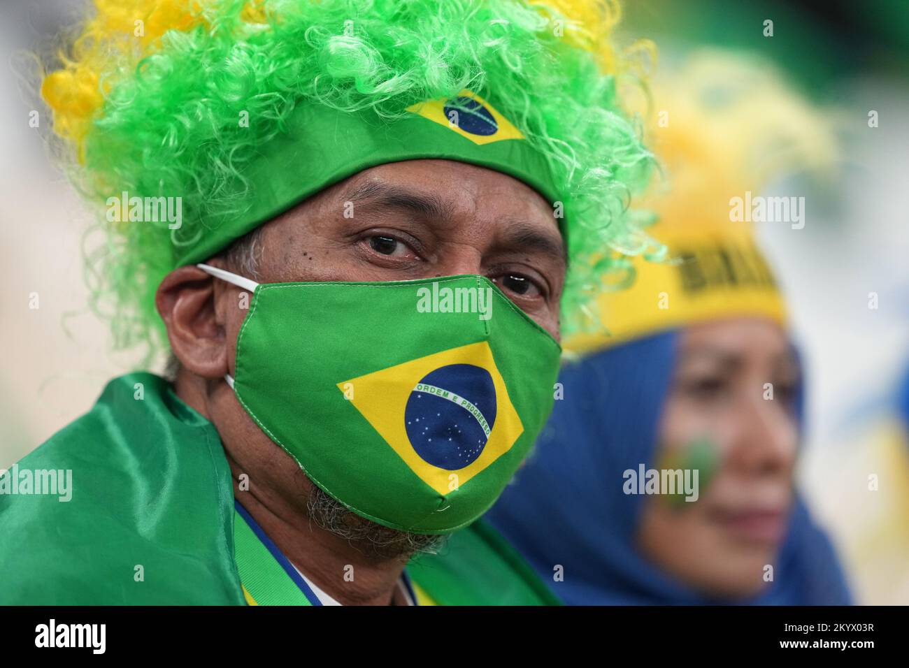 A Brazil fan in the stands ahead of the FIFA World Cup Group G match at ...