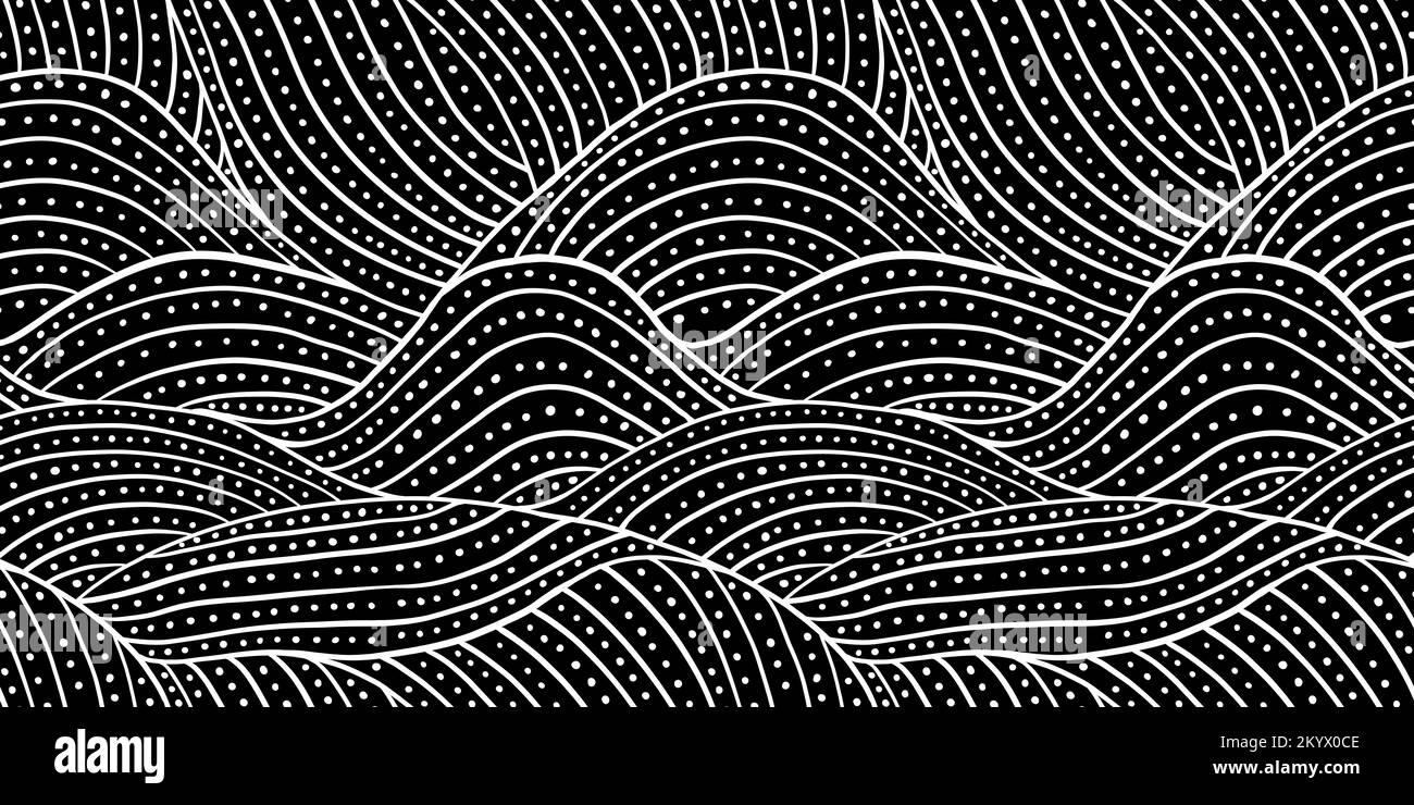 Seamless whimsical abstract hand drawn playful rolling hills landscape ...