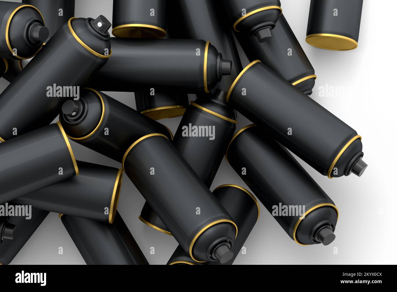 Lots of flying spray paint cans on white background. 3d render spray ...