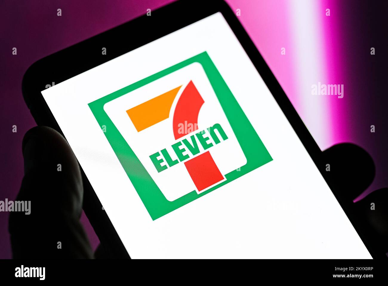 Poland. 2nd Dec, 2022. In this photo illustration the 7 Eleven logo seen displayed on a ...