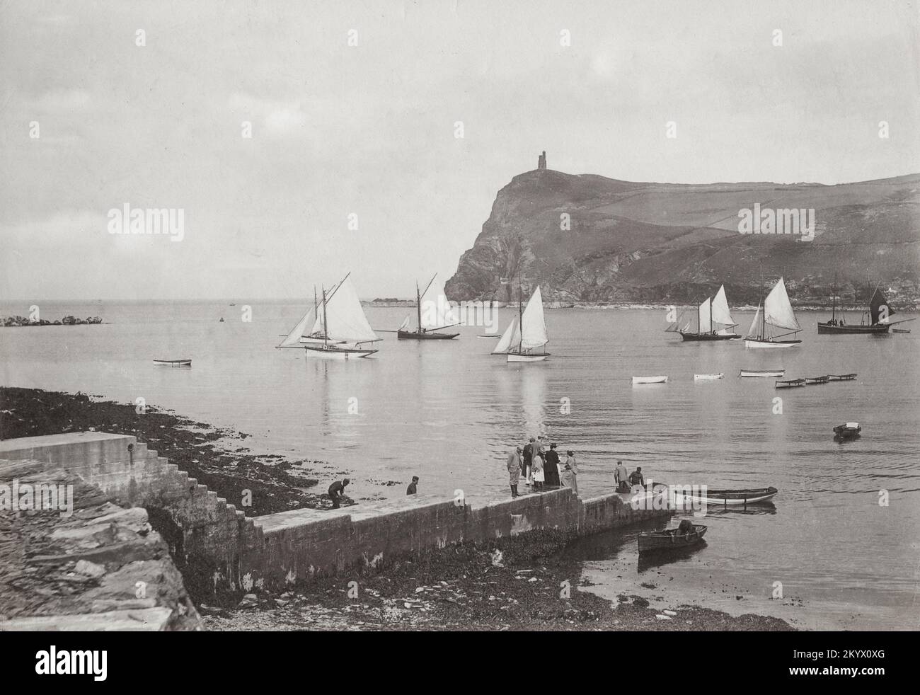 Vintage photograph - 1895 - Sailing boats, Port Erin, Bradda Head, Isle ...