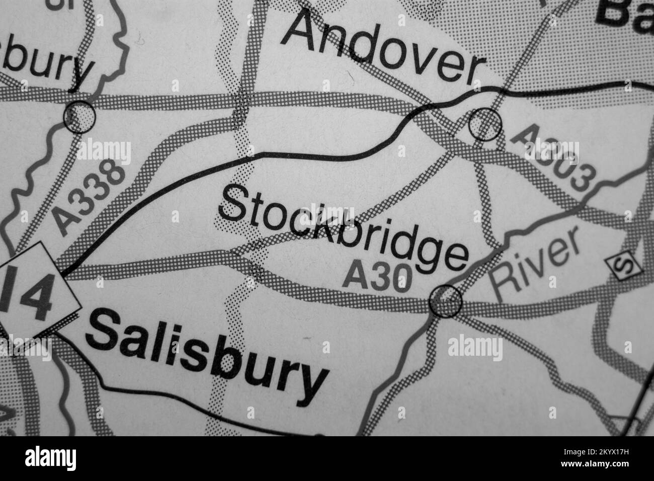 Stockbridge, United Kingdom atlas map town name - black and white Stock ...