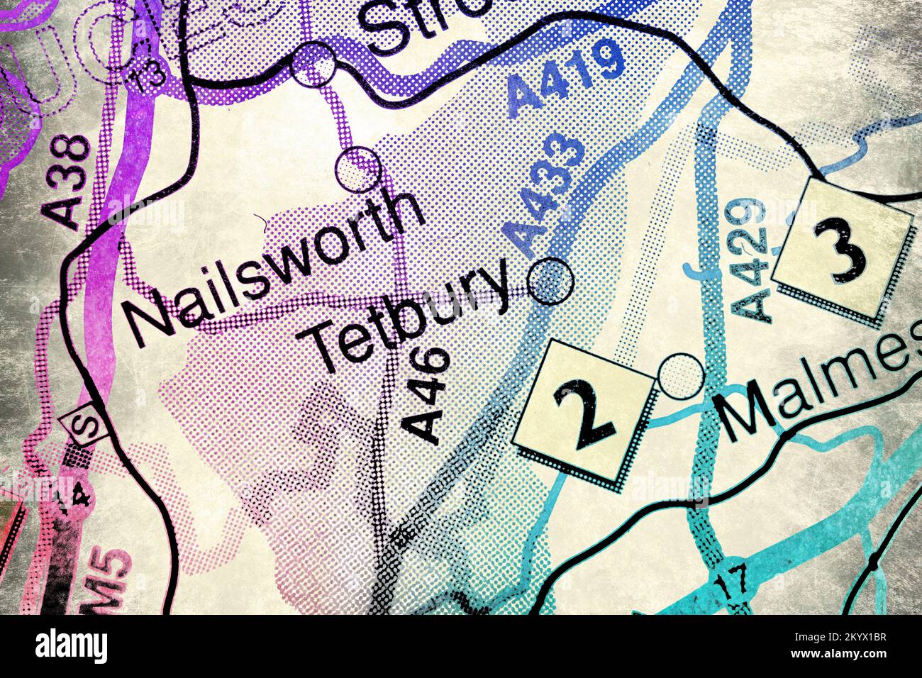 Tetbury, United Kingdom atlas map town name - watercolour effect Stock ...