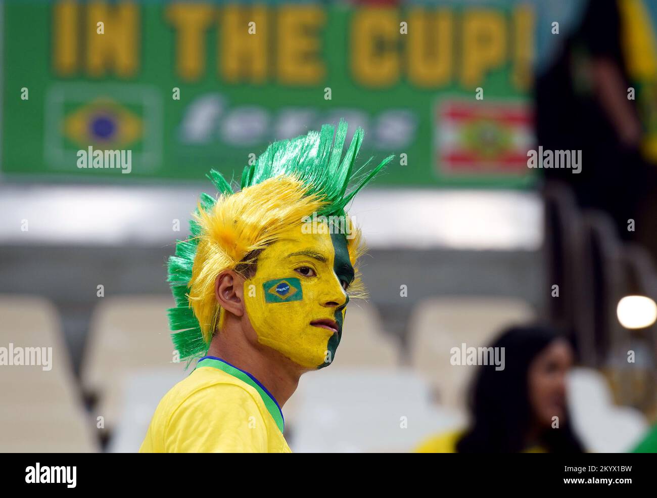 A Brazil fan in the stands ahead of the FIFA World Cup Group G match at ...
