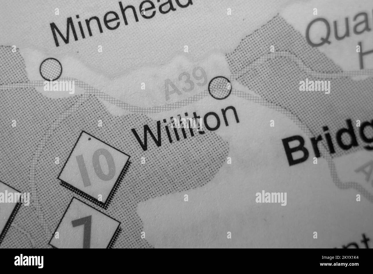 Williton, United Kingdom atlas map town name - black and white Stock ...