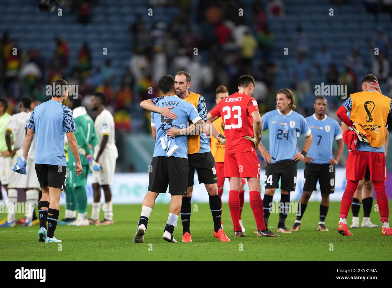 Al Wakrah, Qatar. 2nd Dec, 2022. Players of Uruguay react after the Group H match between Ghana ...