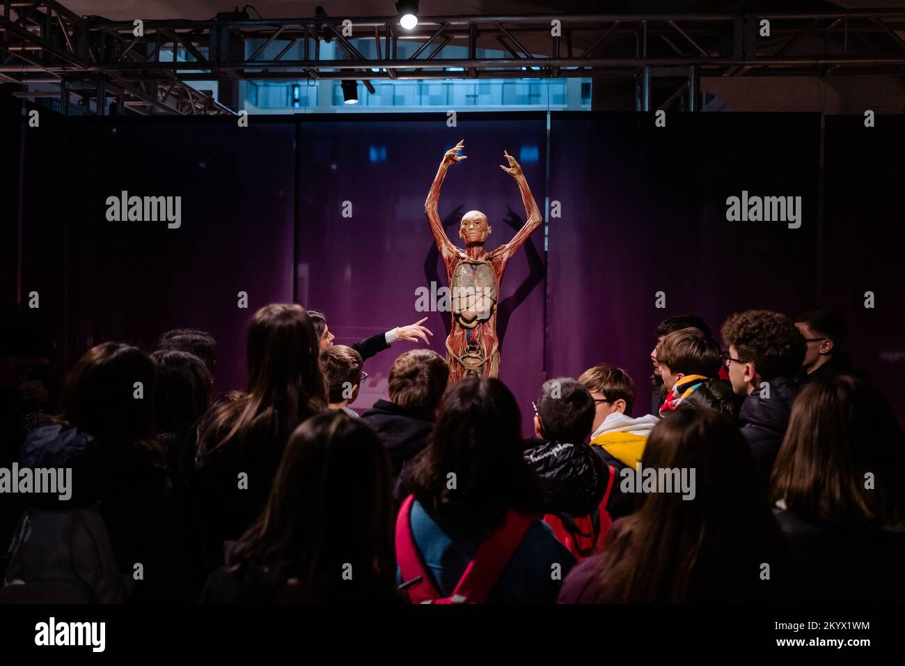 Bari, Italy. 02nd Dec, 2022. A girl explains to a group of students a ...