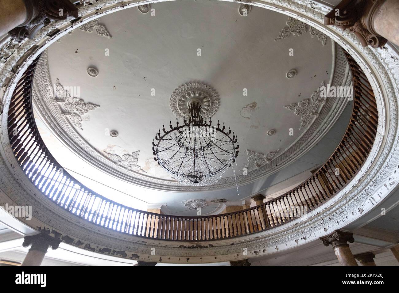 Spectacular ceiling of a entrance hall of a abandoned ex soviet complex ...