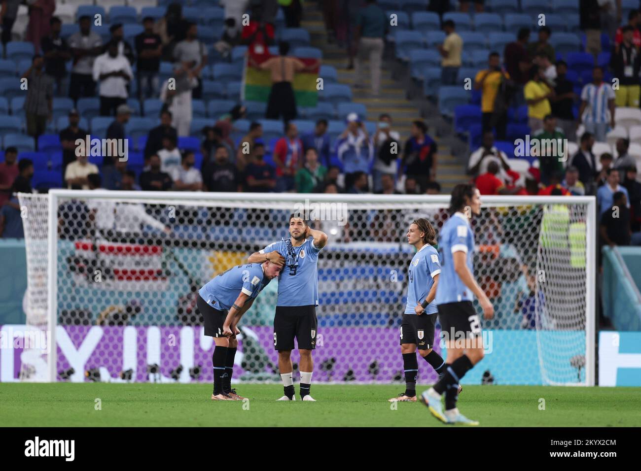 Al Wakrah, Qatar. 2nd Dec, 2022. Players of Uruguay react after the Group H match between Ghana ...