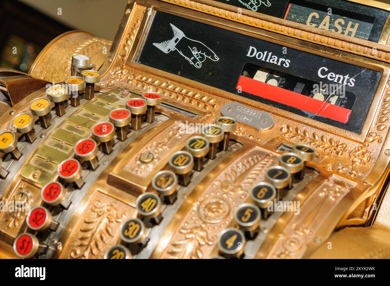 Antique cash register, buttons close up Stock Photo - Alamy