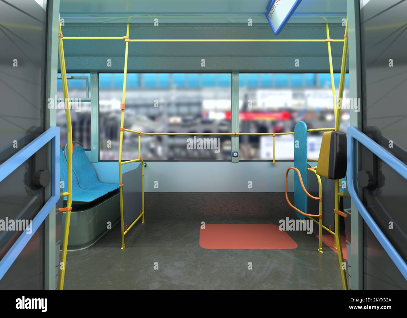 empty Route bus interior 3d render illustration Stock Photo - Alamy