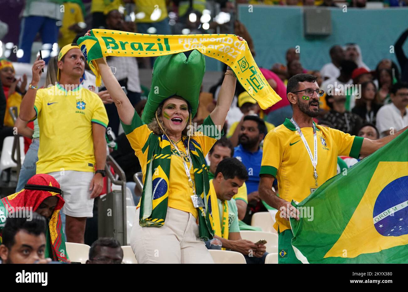Brazil fans in the stands ahead of the FIFA World Cup Group G match at ...