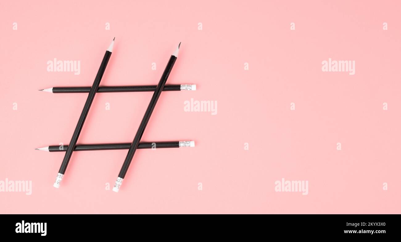 Hashtag made from pencils, social media communication, influencer and ...