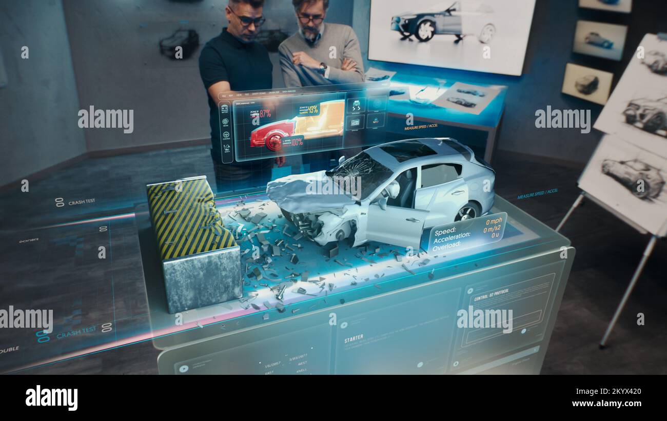 Two engineers Developers standing in design studio near futuristic ...