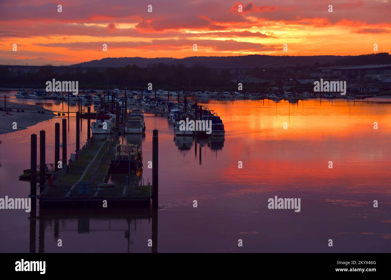 The first sunset of December above the River Medway near Rochester in ...