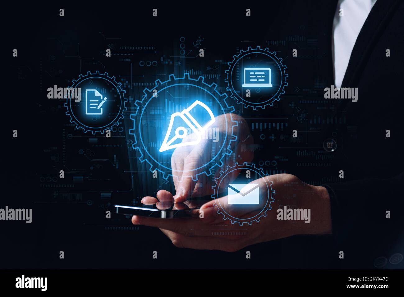 A person signs with an electronic signature using a smartphone ...