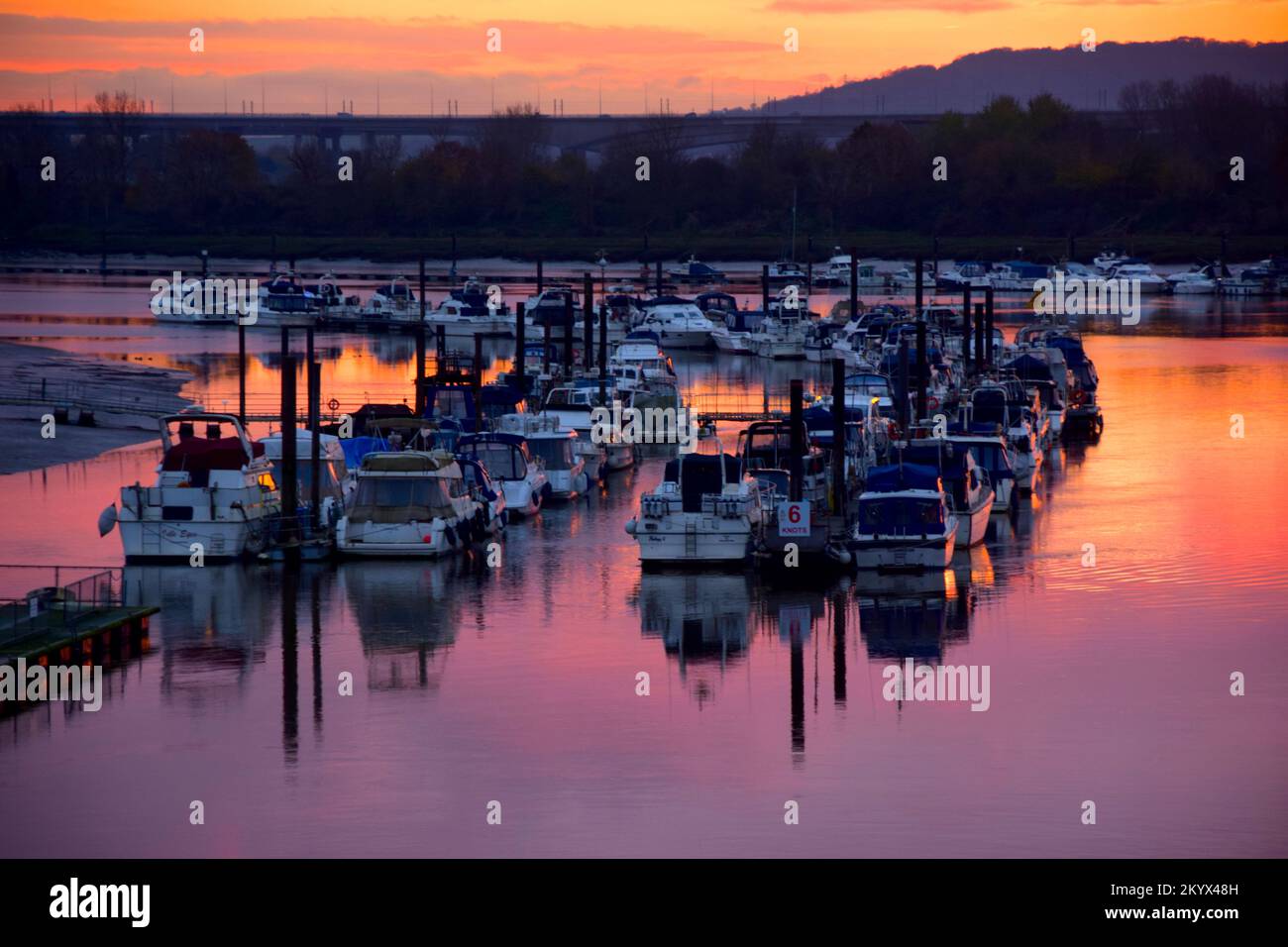 The first sunset of December above the River Medway near Rochester in ...
