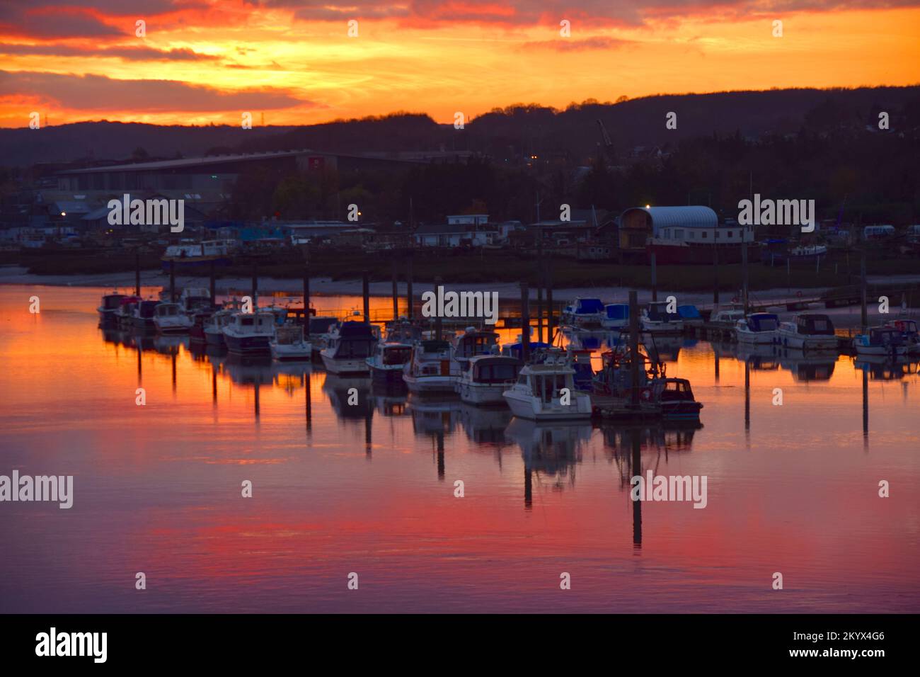 The first sunset of December above the River Medway near Rochester in ...