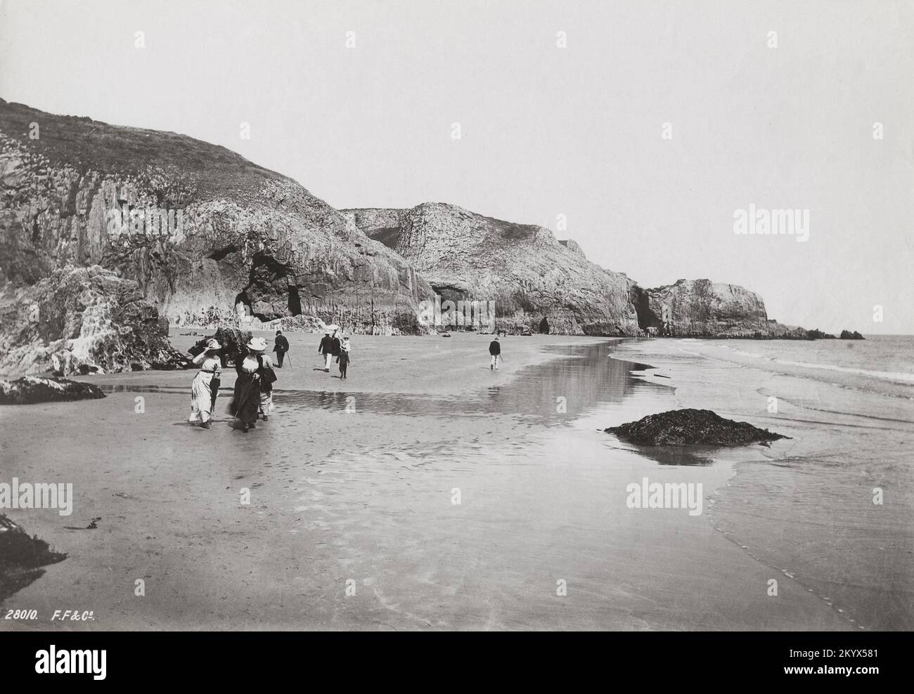 Vintage photograph - 1890 - Beach scene, Lydstep, Pembrokeshire, Wales ...