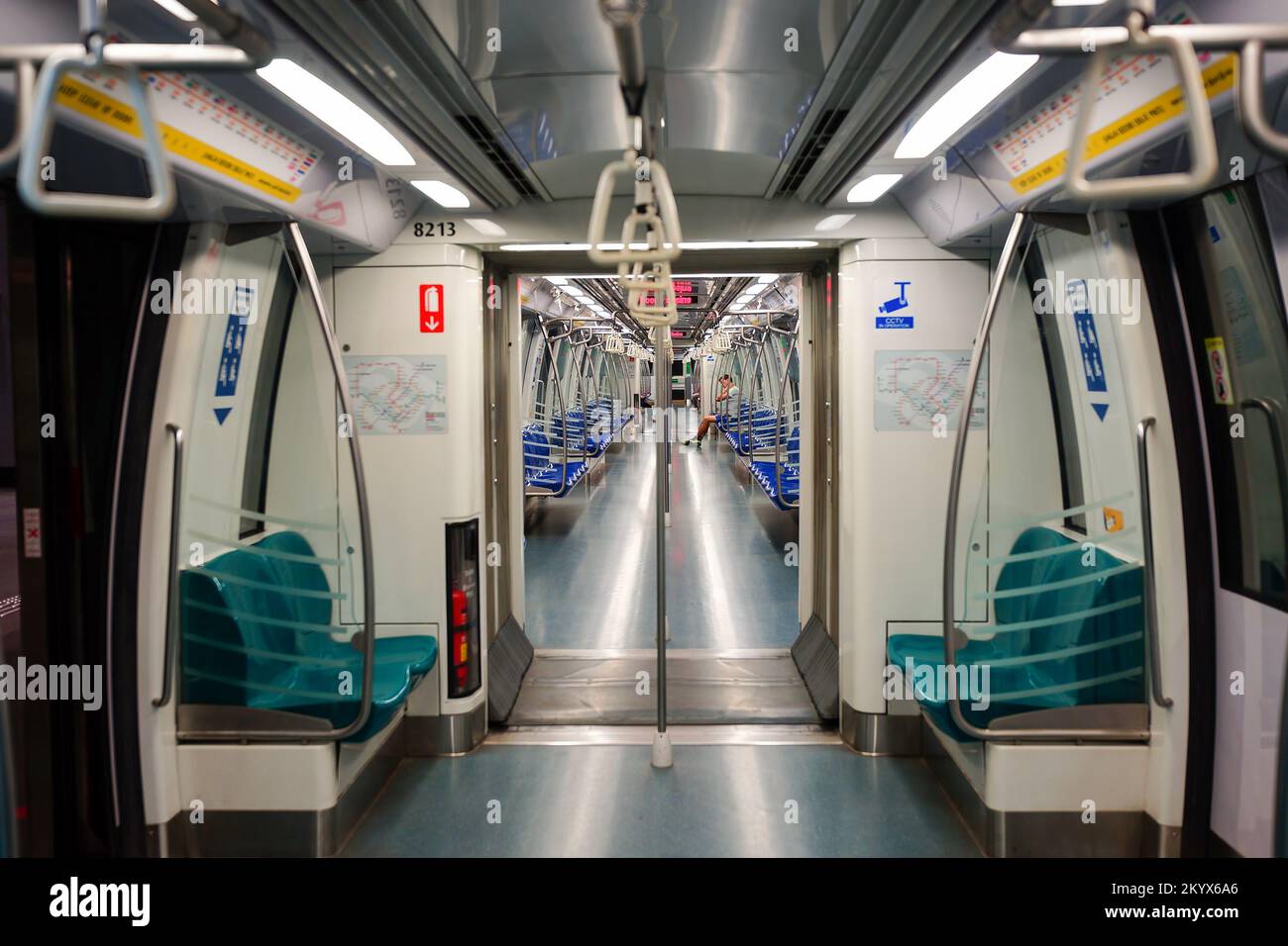 SINGAPORE - NOVEMBER 08, 2015: interior of MRT train. The Mass Rapid ...