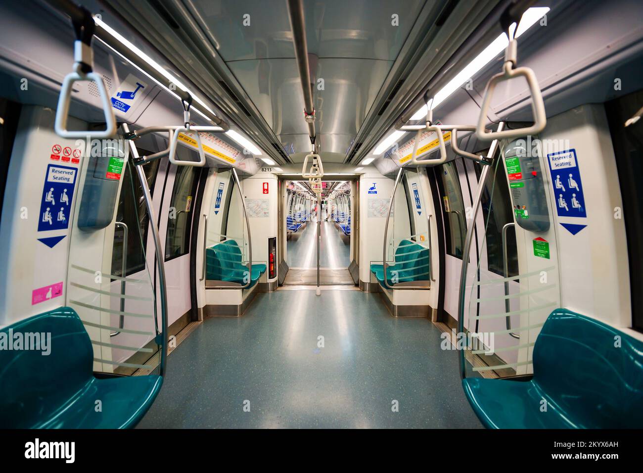 SINGAPORE - NOVEMBER 08, 2015: interior of MRT train. The Mass Rapid ...