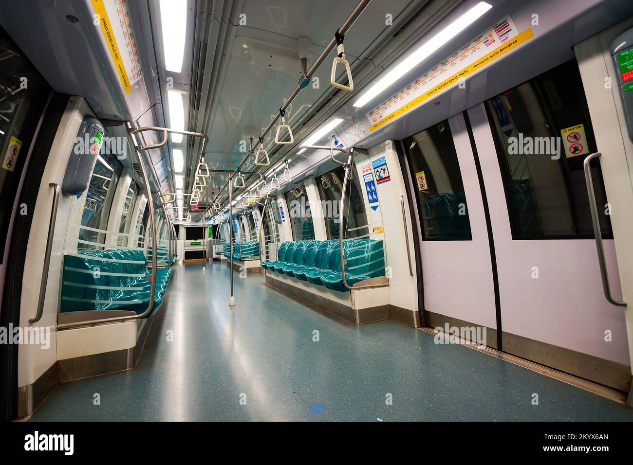 SINGAPORE - NOVEMBER 08, 2015: interior of MRT train. The Mass Rapid ...